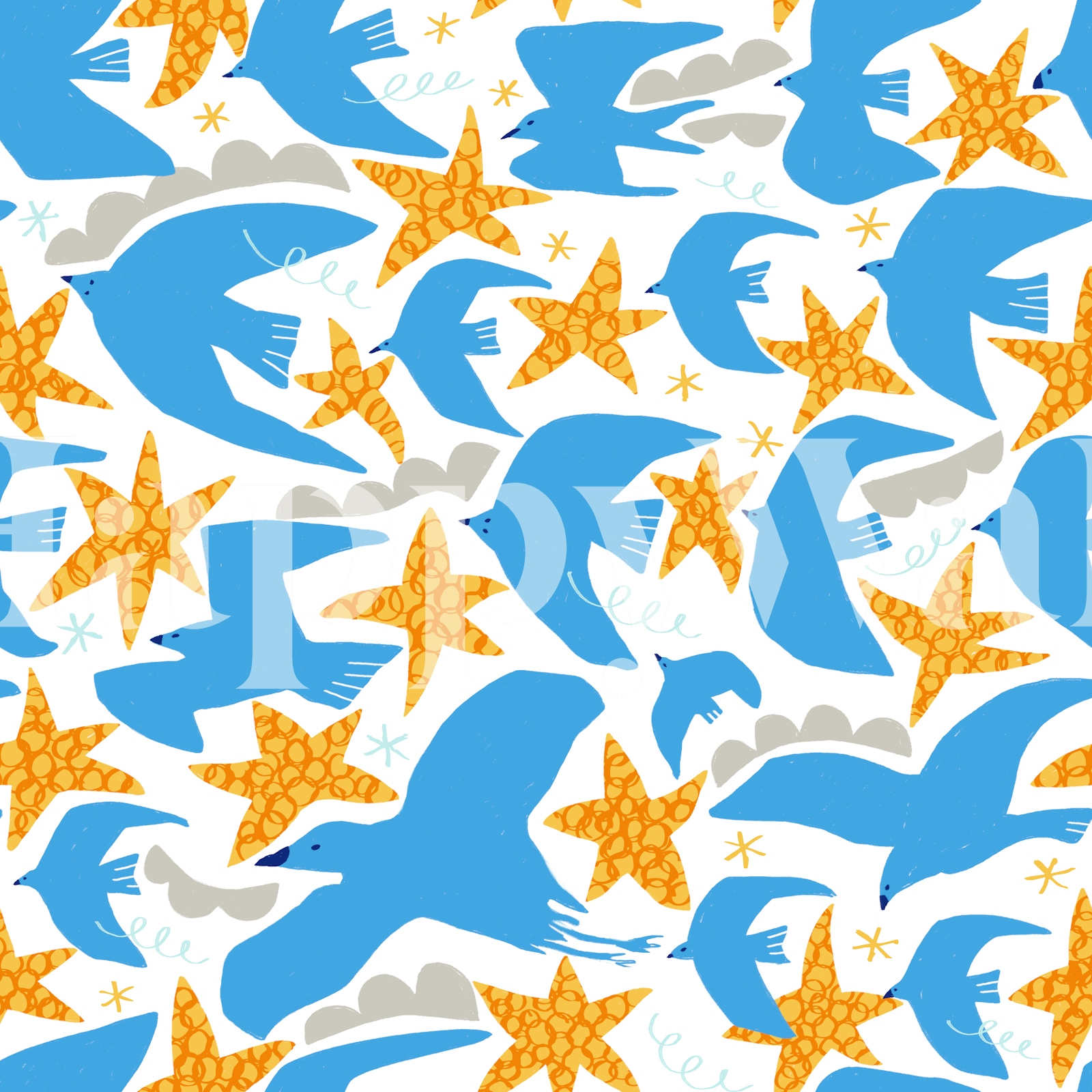 Blue Bird and Star Wallpaper for Kids