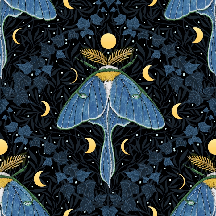 Luna Moth Moon Phases Floral Wallpaper