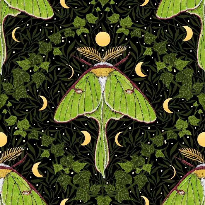 Luna Moth and Moon Phases Wallpaper