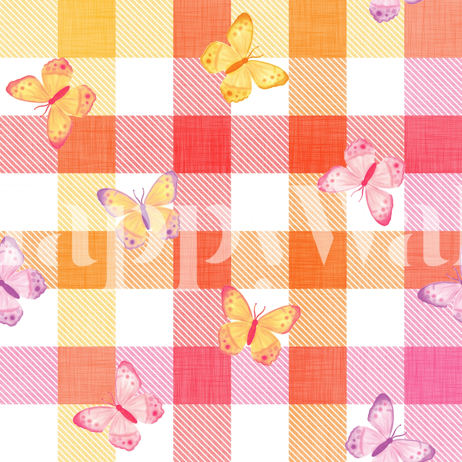 Colorful Butterfly Plaid Wallpaper