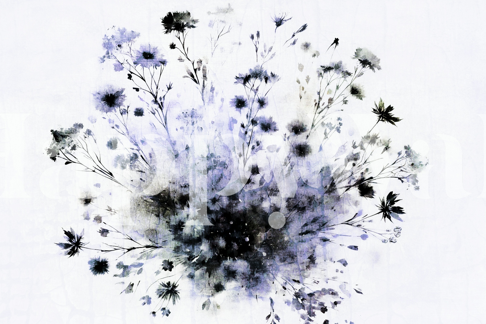 Inky Floral Blue Wallpaper for Living Room