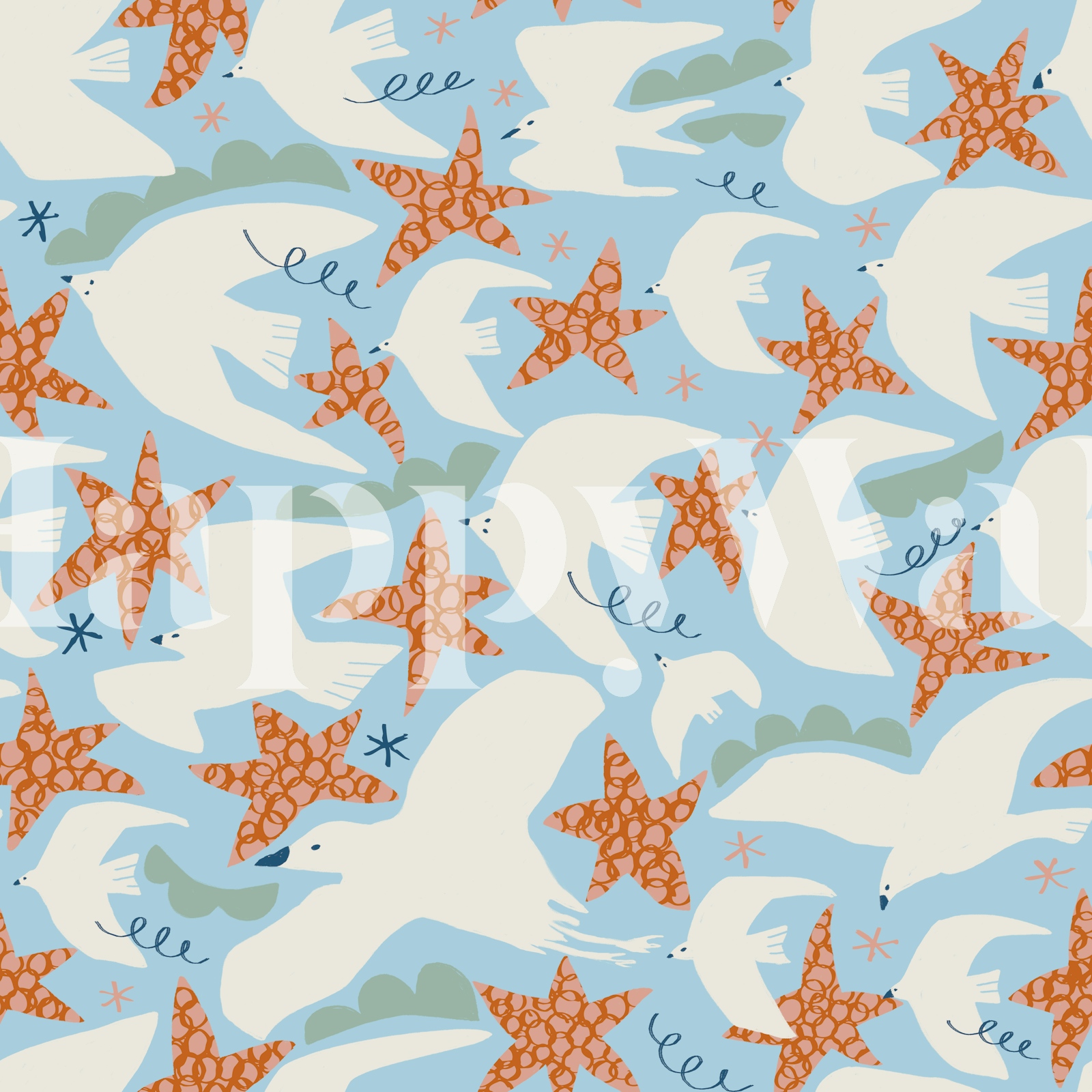 Nautical Seagull Starfish Wallpaper for Kids