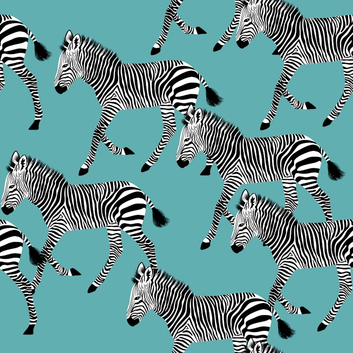 Zebra Walk 2 Blue Wallpaper - happywall.com