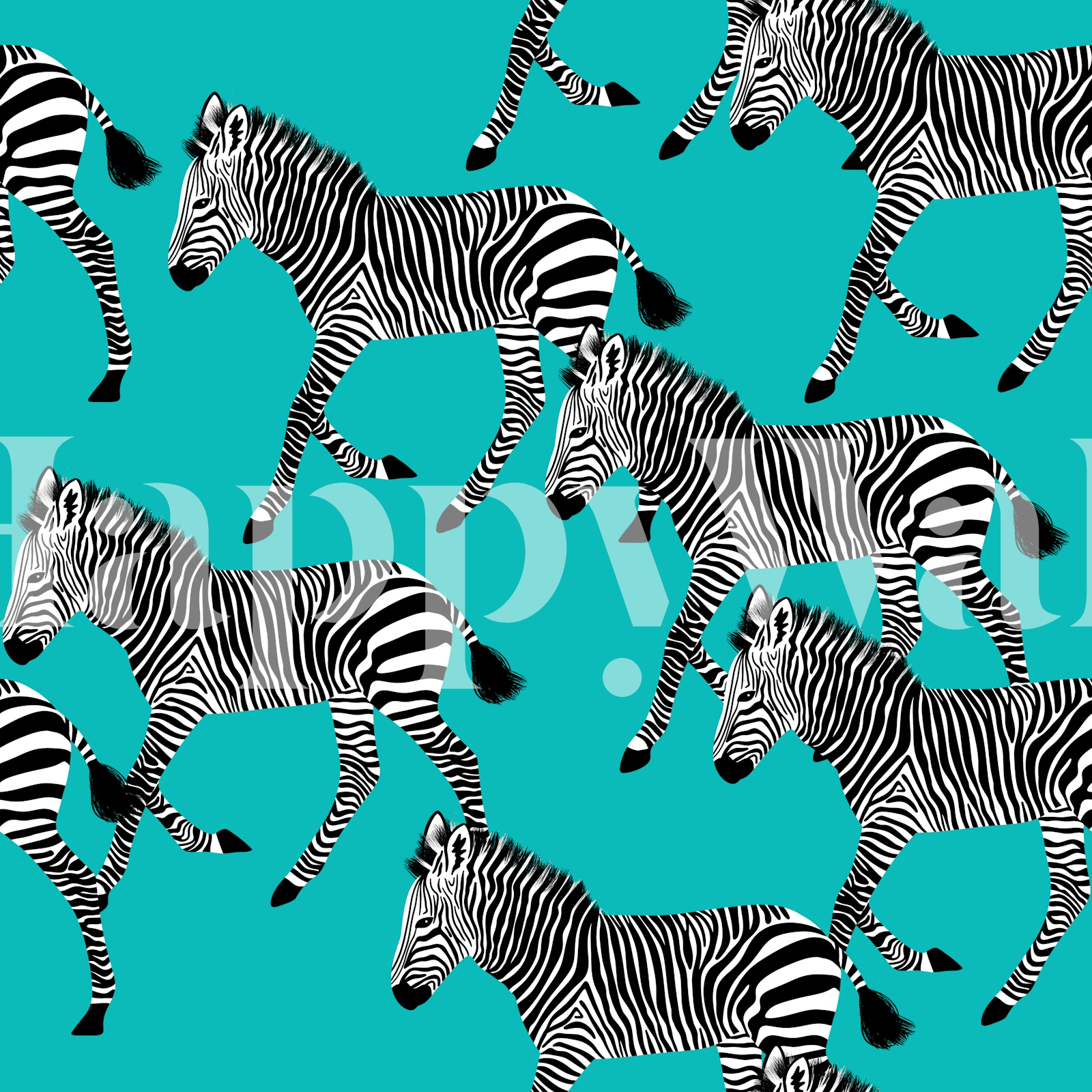 Zebra Walk 9 Turquoise Wallpaper | happywall.com
