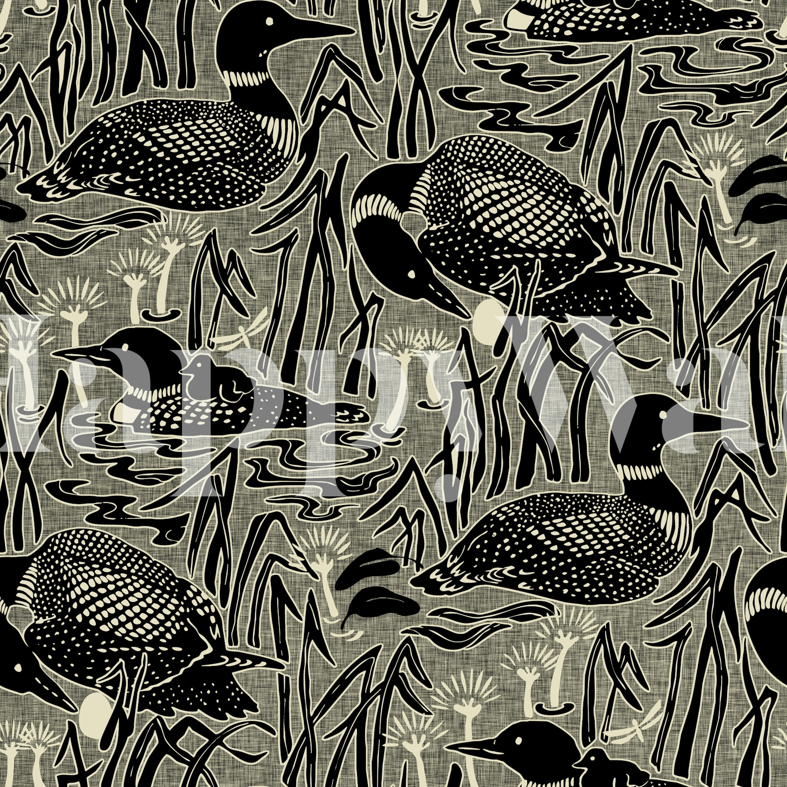 Black and White Loon Wallpaper Design