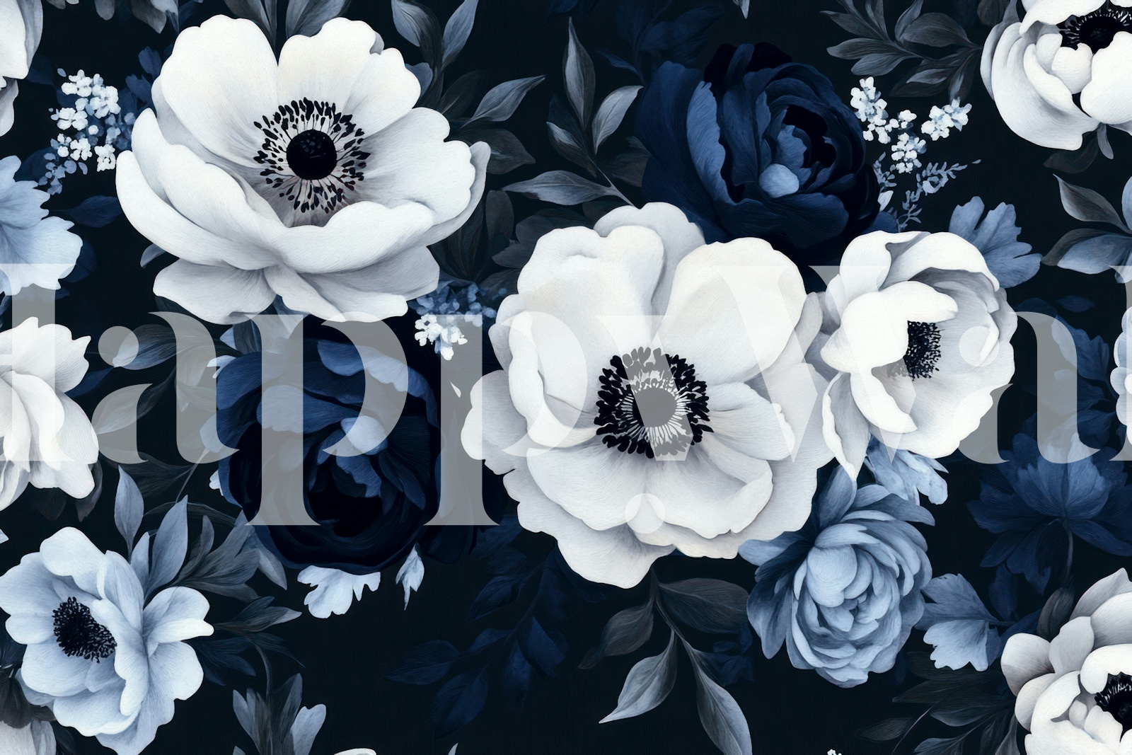 Midnight Blue Floral Wallpaper for Elegant Decor