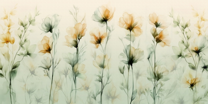 Translucent Floral Wallpaper in Orange Green