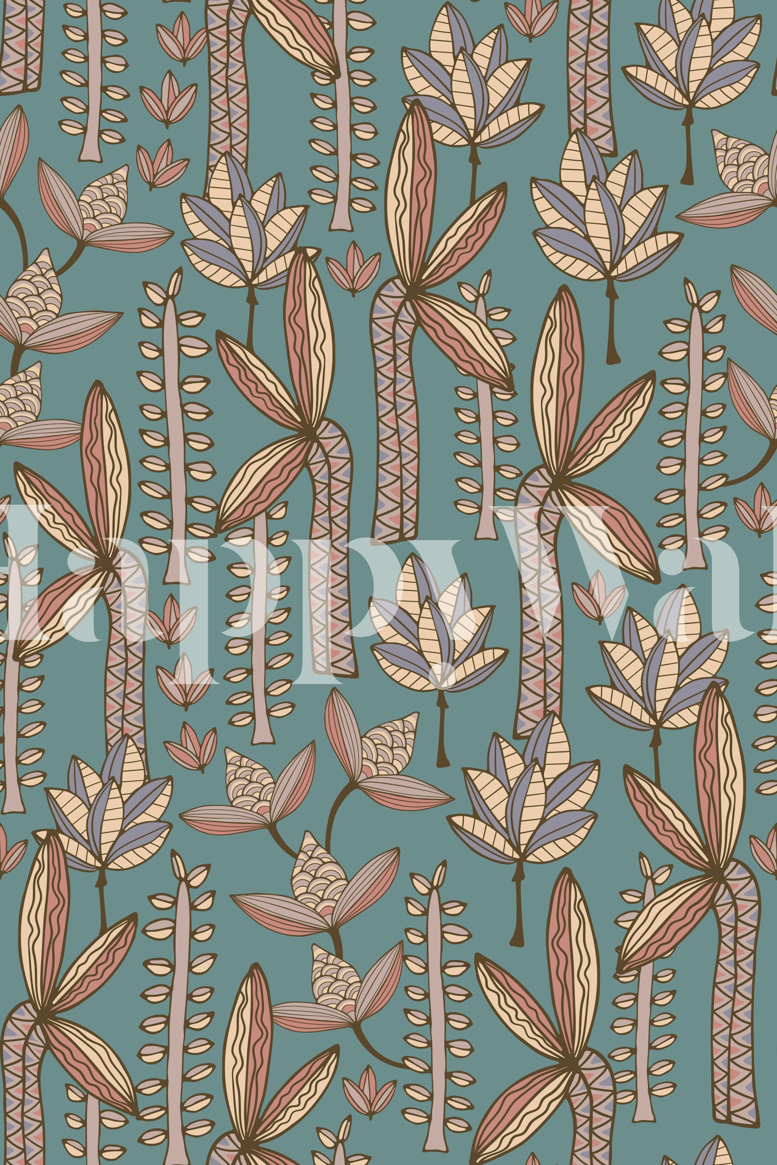 Bohemian Floral Tropical Blue Wallpaper