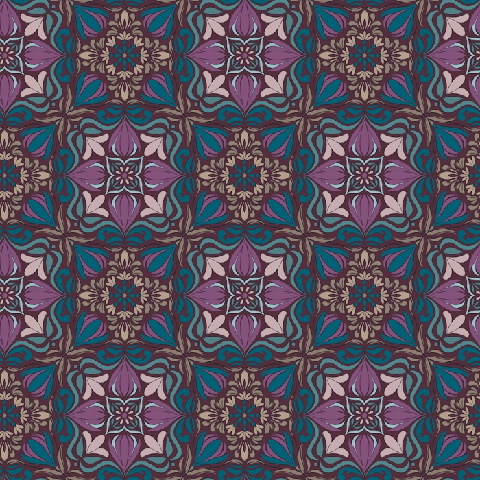 Block Print Floral Tile in Purple Fig - Happywall