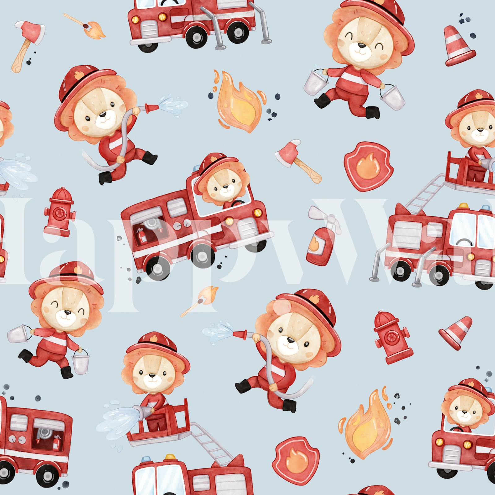 Lion Firefighter Blue Wallpaper - Happywall
