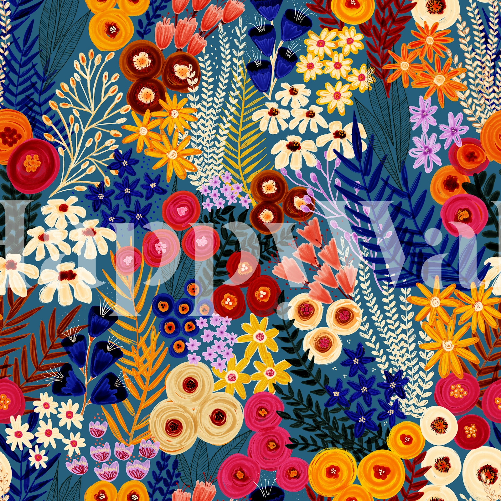 Colorful Floral Wallpaper for Living Room