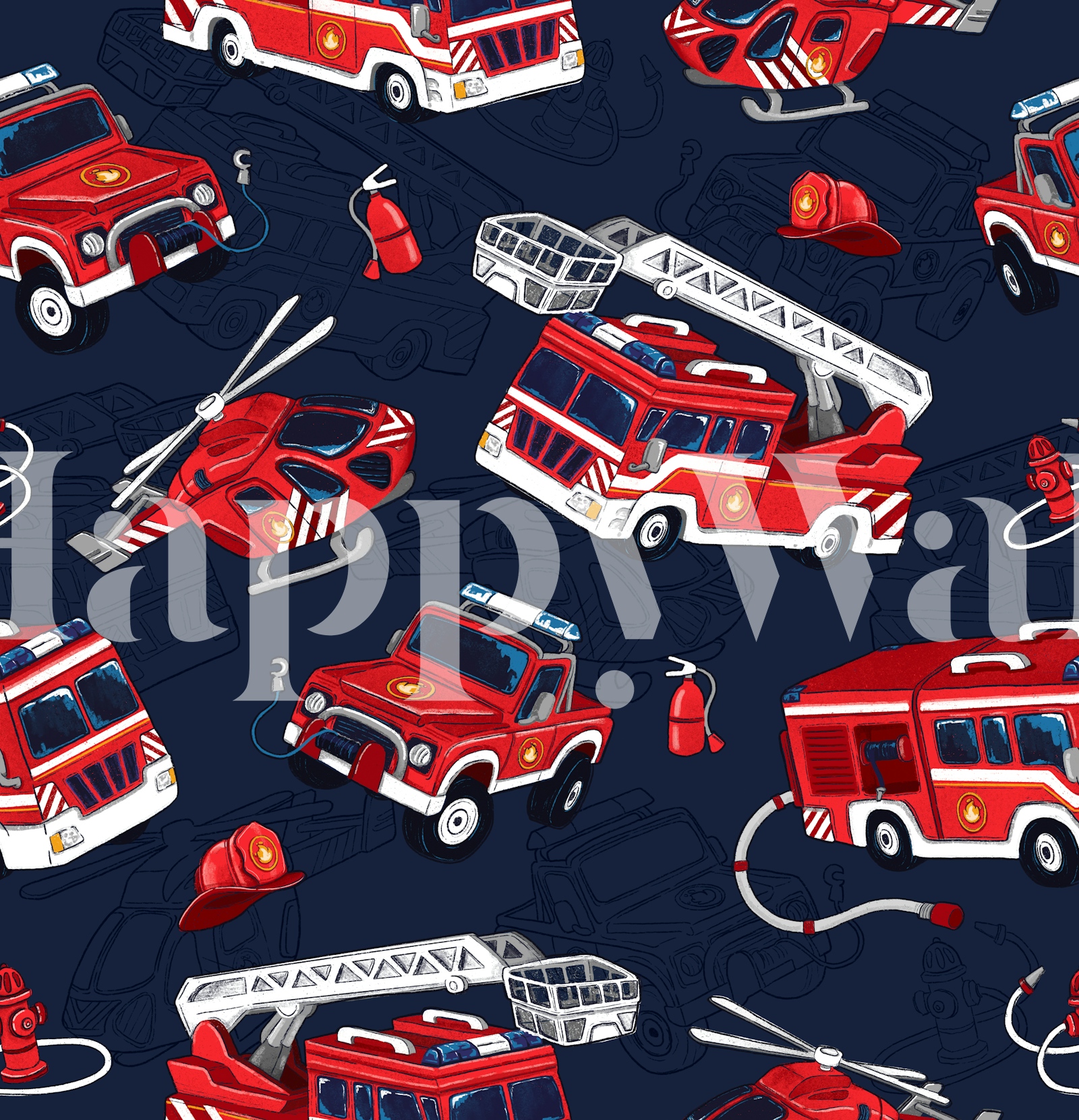 Kids Fire Truck Wallpaper for Playroom
