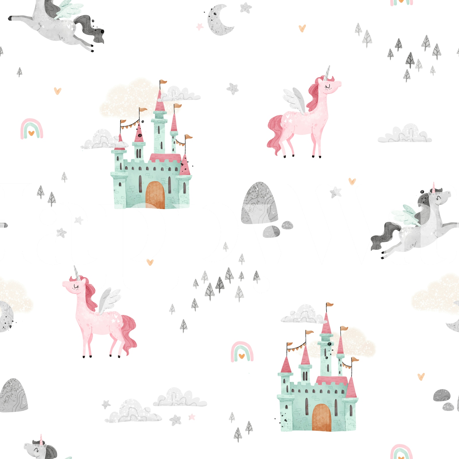 Pink Unicorn Castle Kids Wallpaper