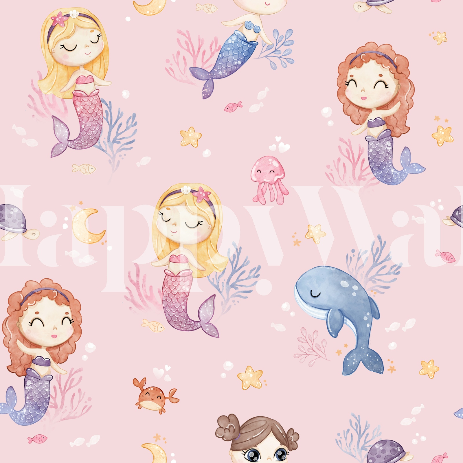 Pink Mermaid Kids Wallpaper