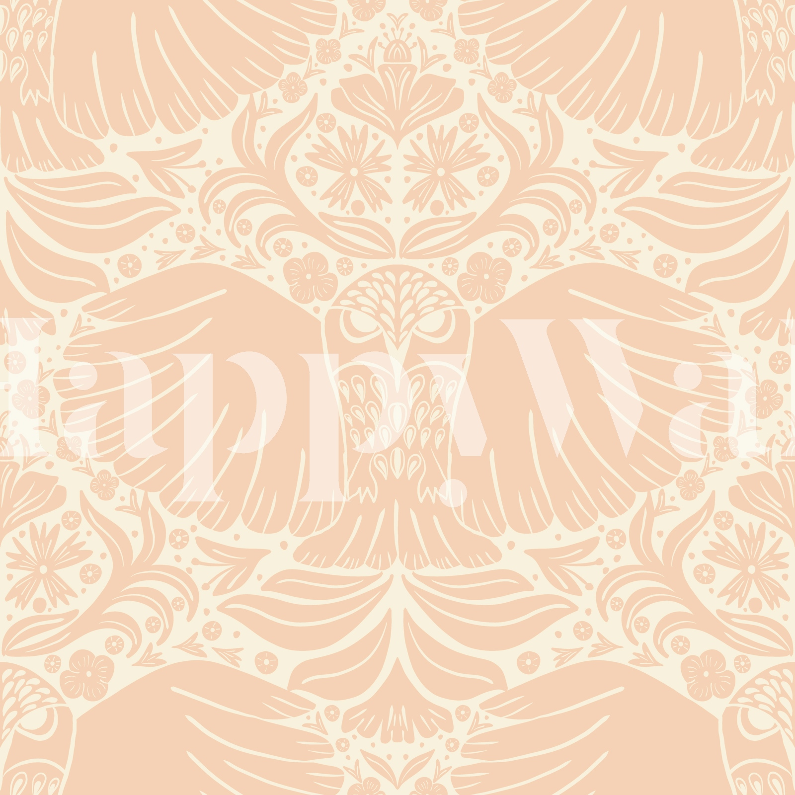 Light Peach Block Printing Owls - Happywall