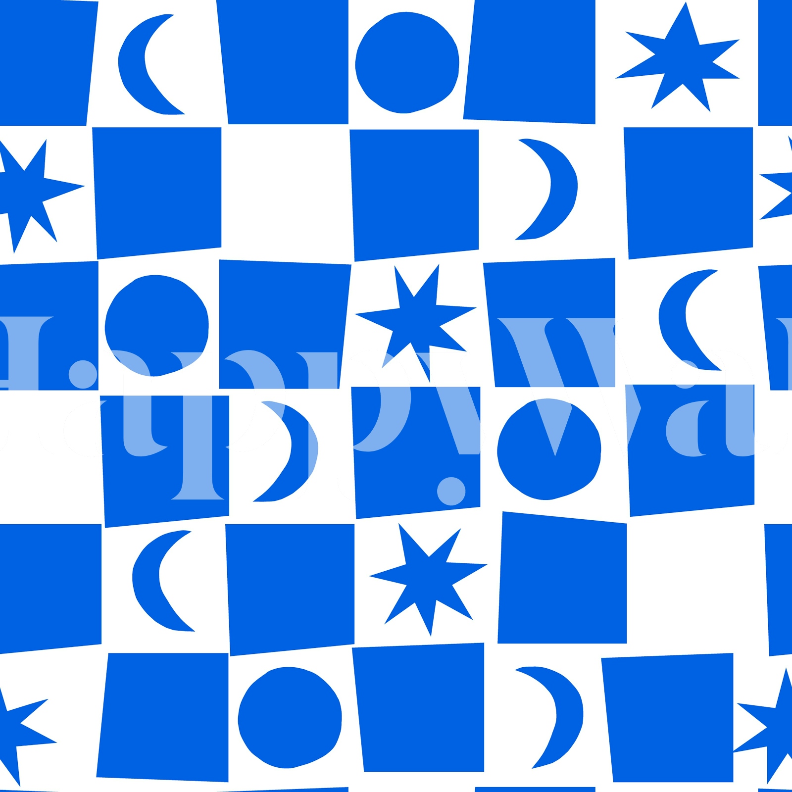 Blue Stars and Moon Checkerboard Wallpaper