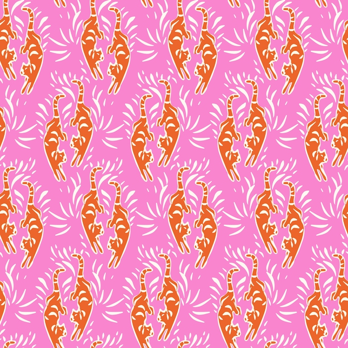 Kitschy Red Tiger Pink Wallpaper
