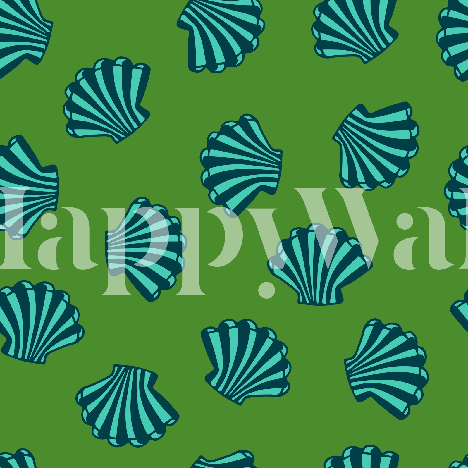 Green Seashell Wallpaper Coastal Decor