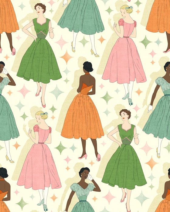 Retro Fifties Fashion Wallpaper with Colorful Dresses