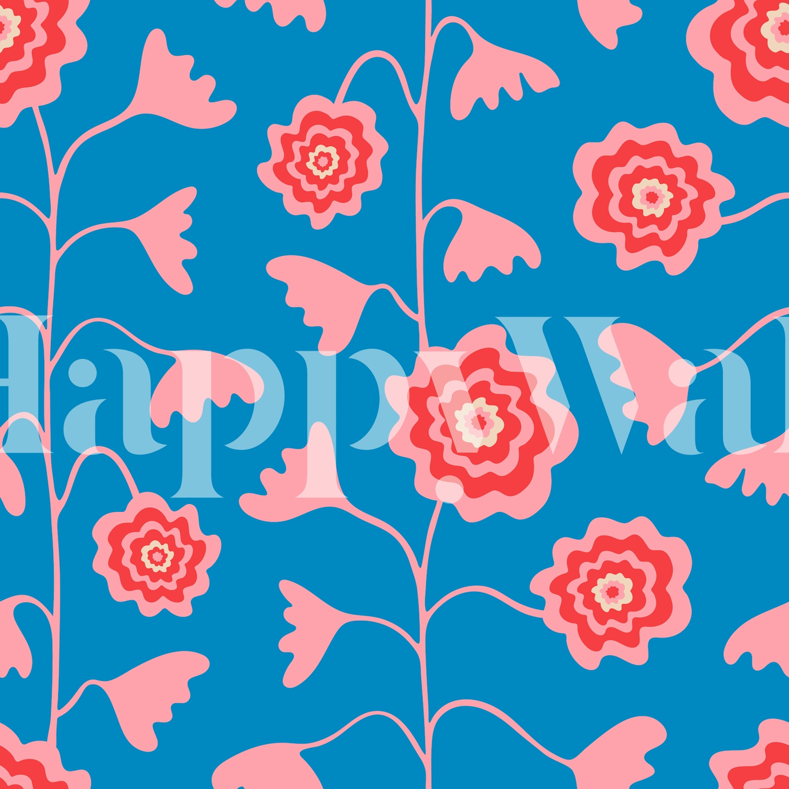 Retro Floral Wallpaper Pink Blue Design