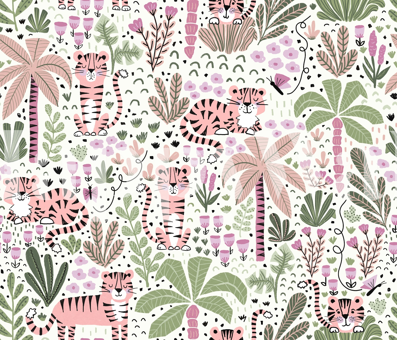Pink Tigers Jungle Wallpaper | happywall.com