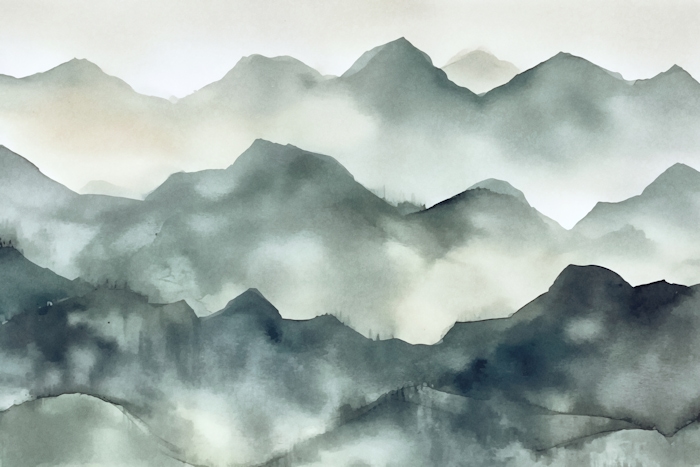 Misty Mountains Watercolor Landscape Happywall