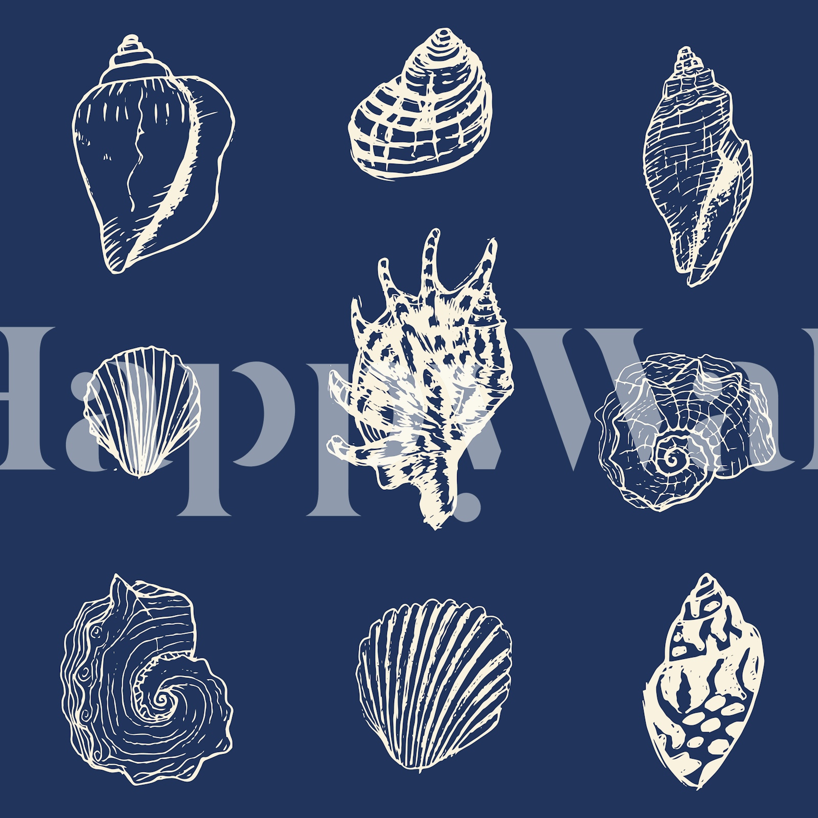 Seashell Serenade - Navy Blue Wallpaper