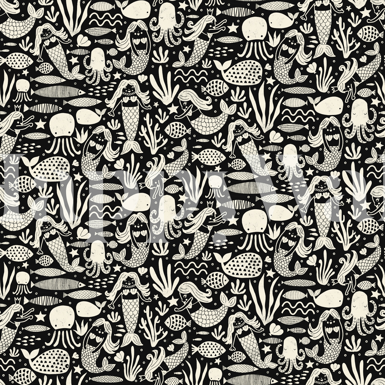 Underwater Mermaid Sea Life Black Wallpaper