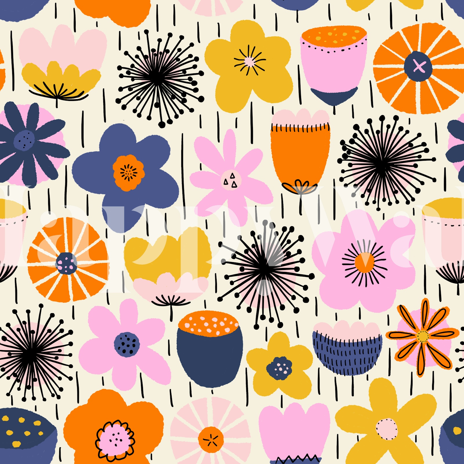 Colorful Floral Wallpaper for Retro Decor