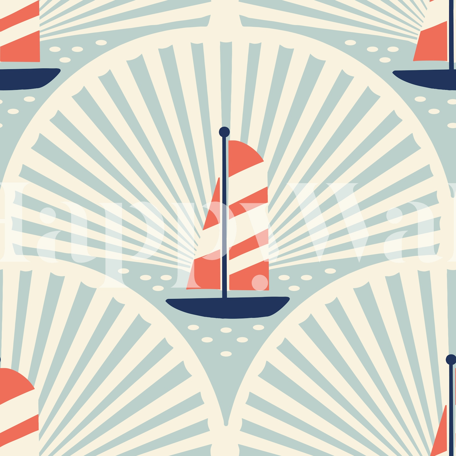Sailboat Nautical Wallpaper - Blue and Red Design