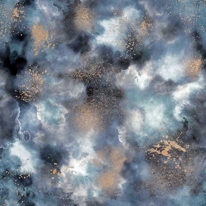 Celestial Nebula Blue Gold Wallpaper