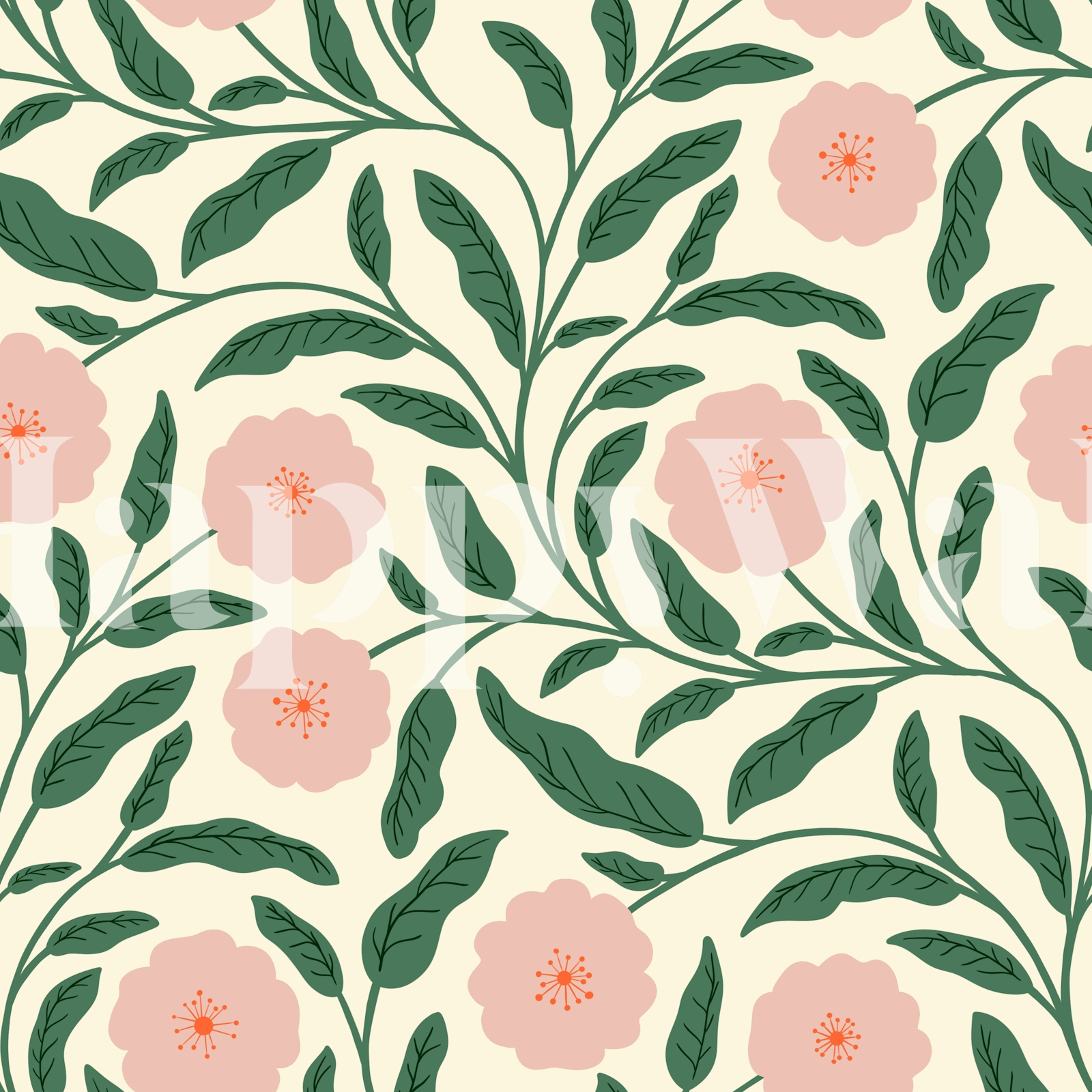 Floral Botanical Wallpaper in Pink and Green