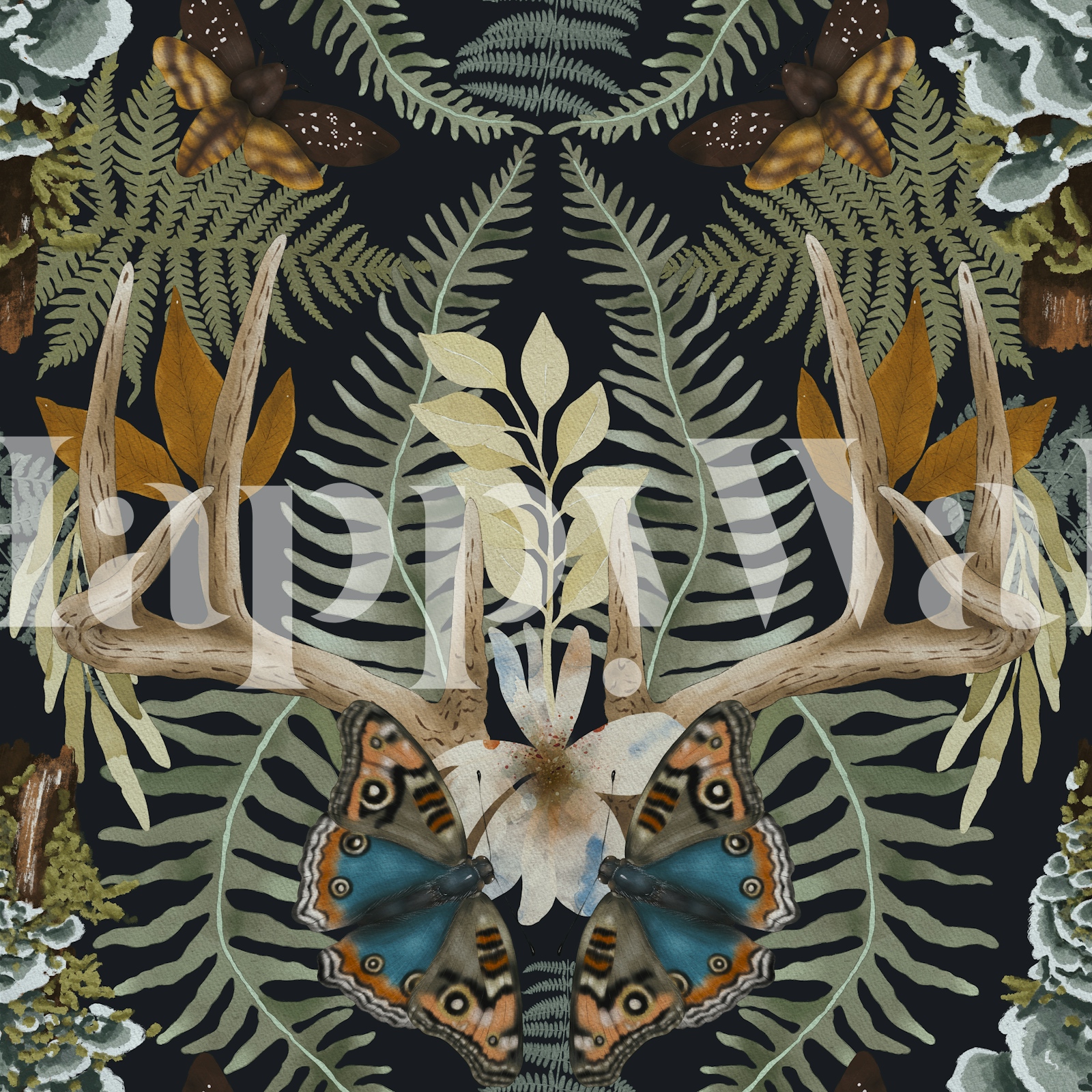 Whimsical Deer Antlers Floral Wallpaper