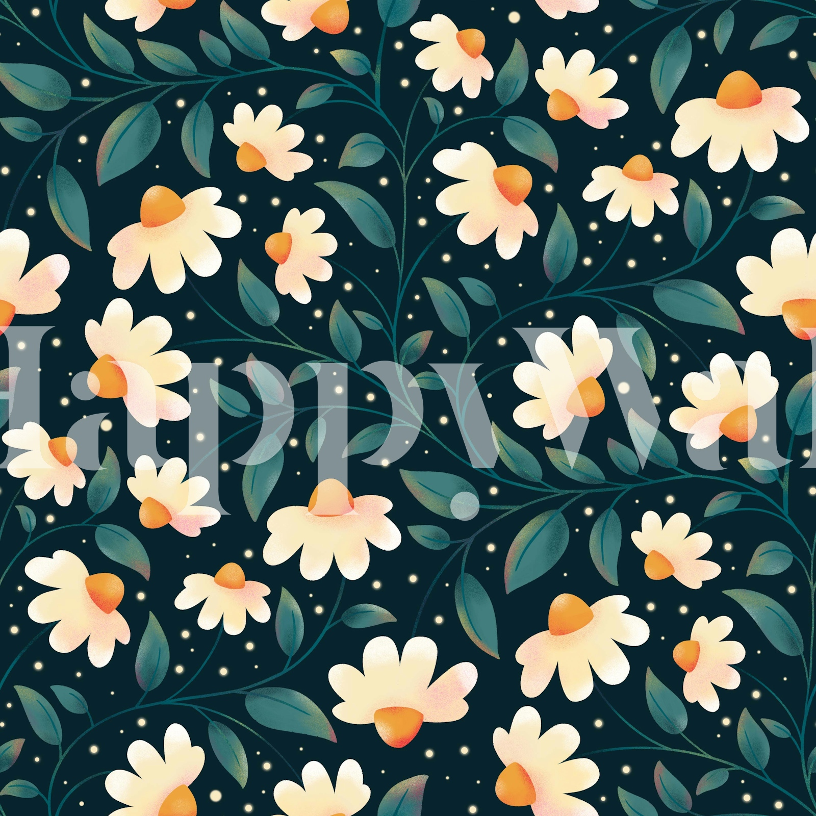 Midnight Daisy Garden Wallpaper | happywall.com