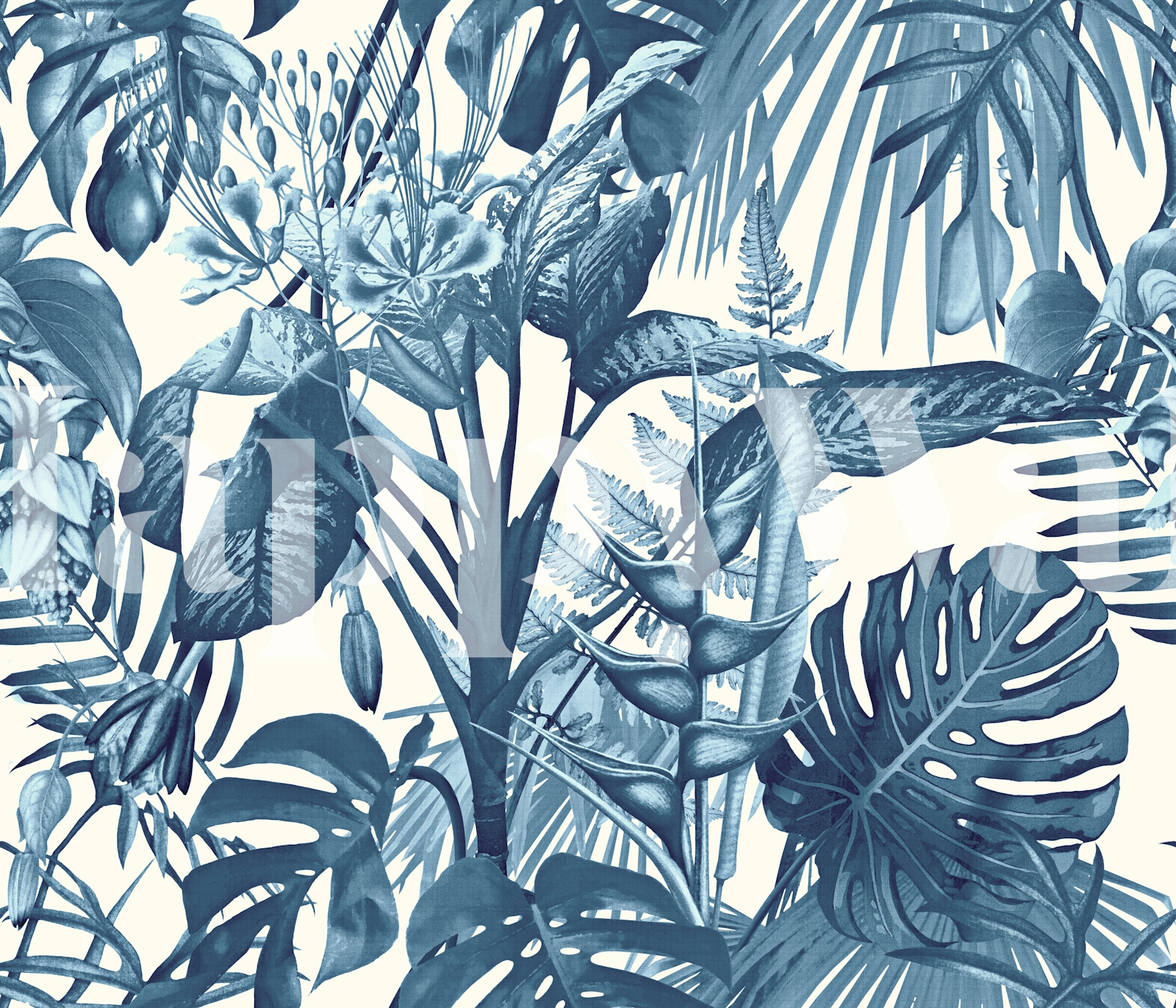 Blue Tropical Botanical Wallpaper