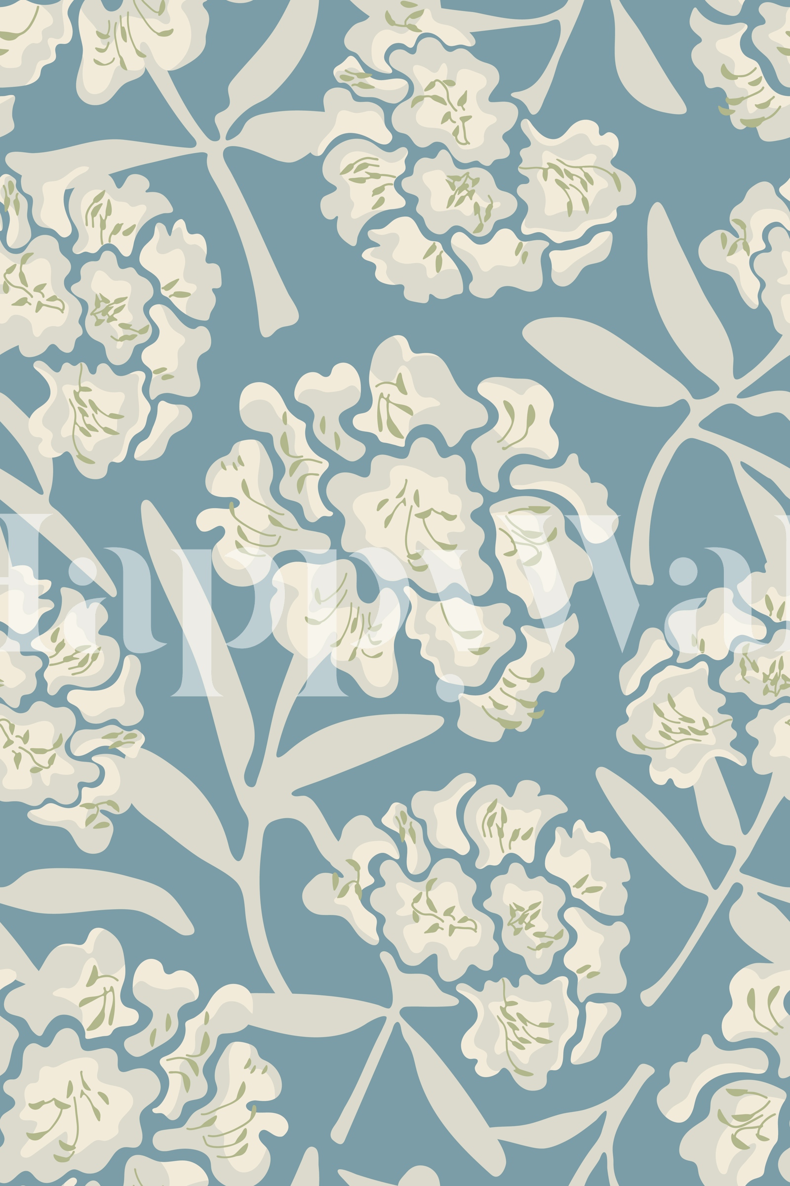 Soft Blue Floral Wallpaper with Rhododendrons