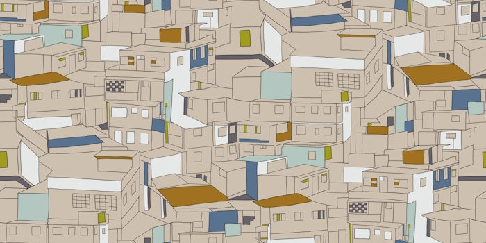 Beige City Life Wallpaper with Abstract Houses