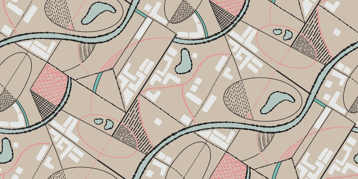 Beige Geometric City Life Wallpaper