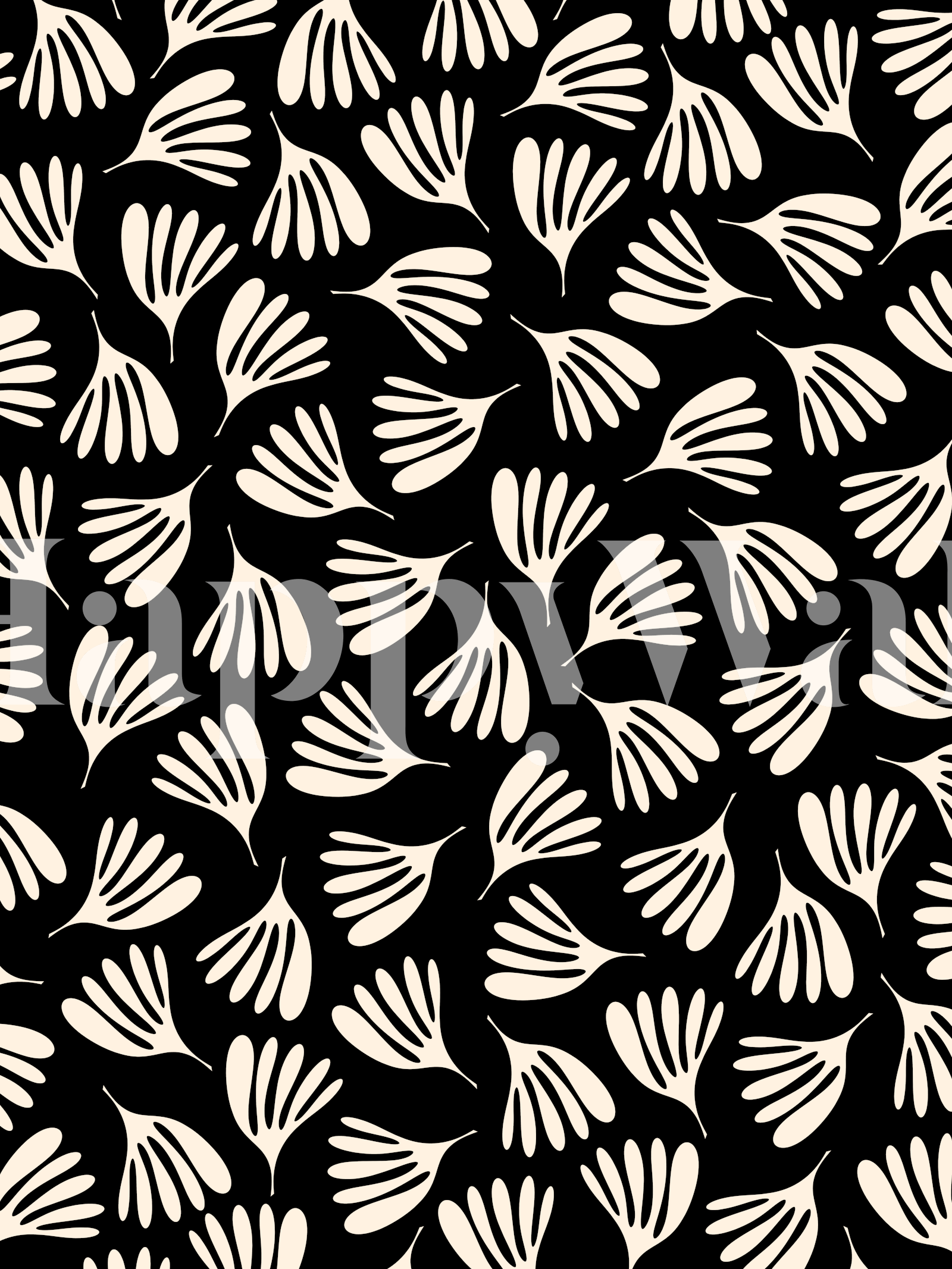 Wispy Leaves Black and Cream Wallpaper
