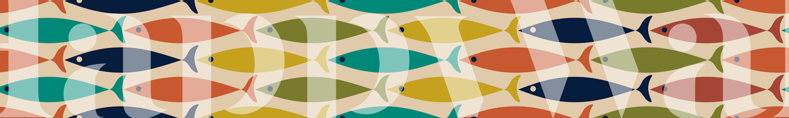 Mid Century Modern Fish Stripes Wallpaper