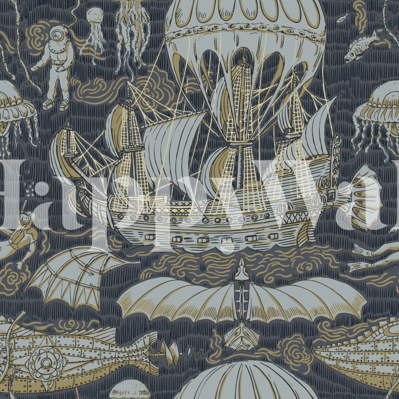 Navy Nautical Fantasy Wallpaper