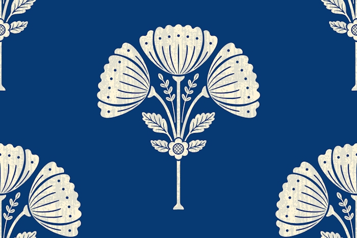 Block Print Flower Bouquet - Blue 1 Airy Wallpaper