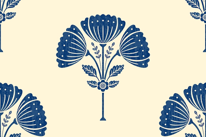 Block Print Bouquet - Blue 2 Airy | happywall.com