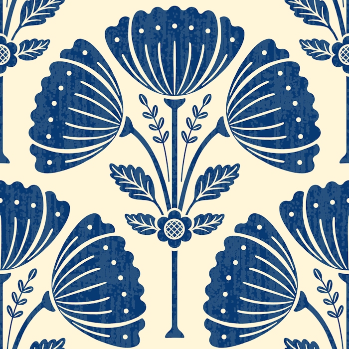 Block Print Flower Bouquet - Blue 2 Large
