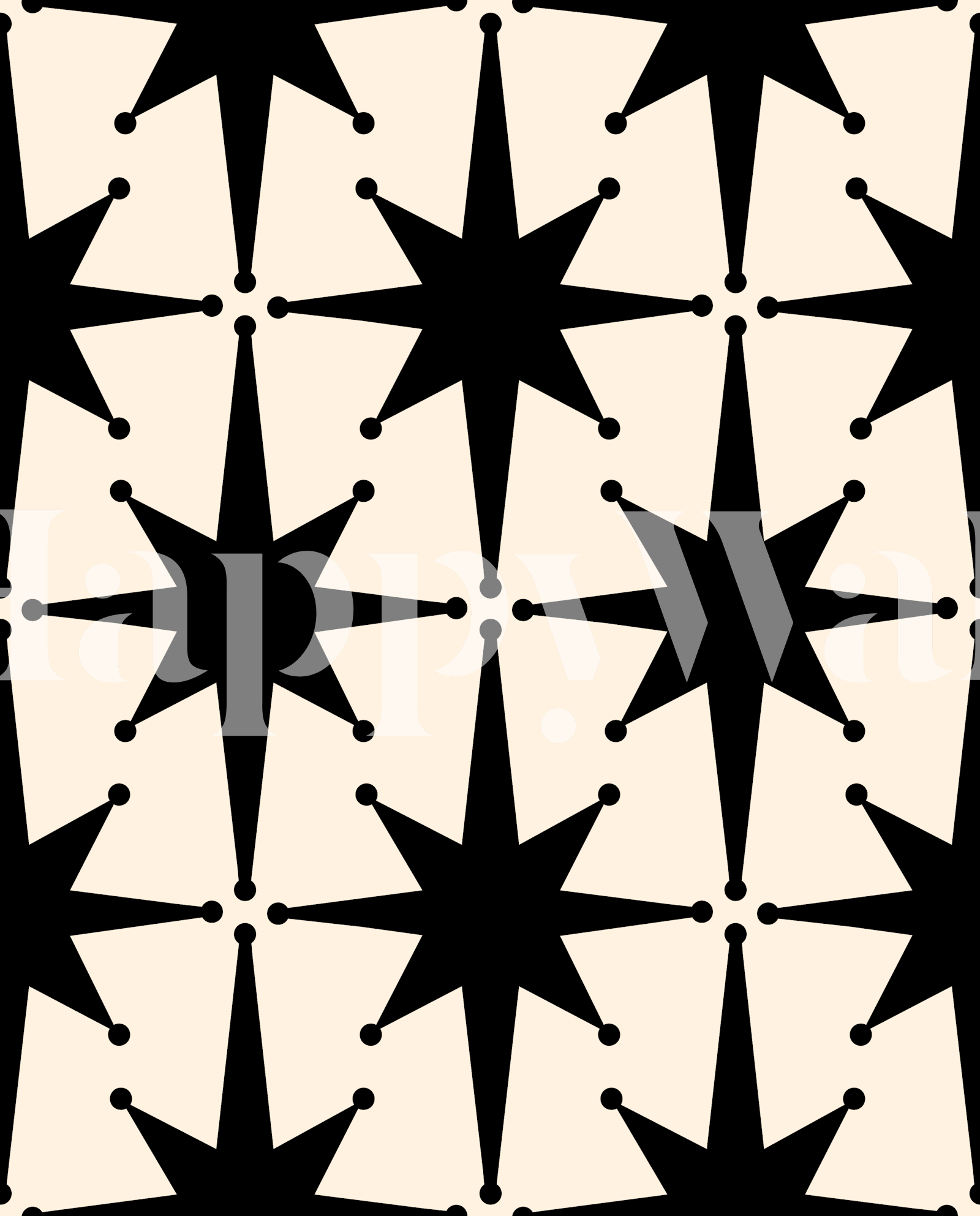 Black Cream Midcentury Star Pattern Wallpaper