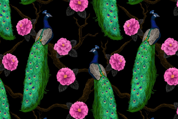 Night Peacock Garden Wallpaper - Buy Online on Happywall.com