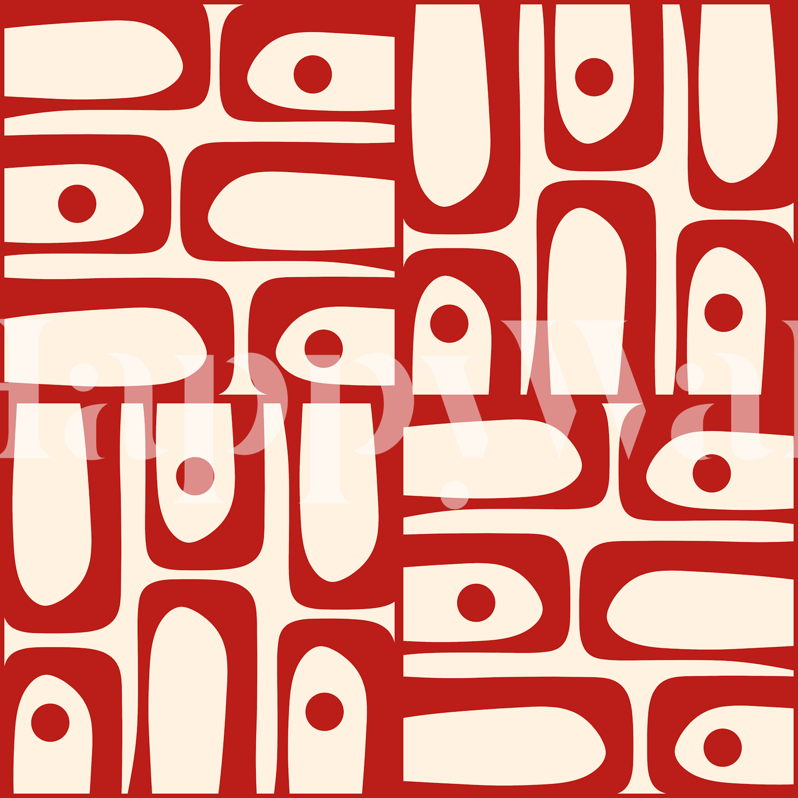 Mid Century Modern Red and Cream Wallpaper