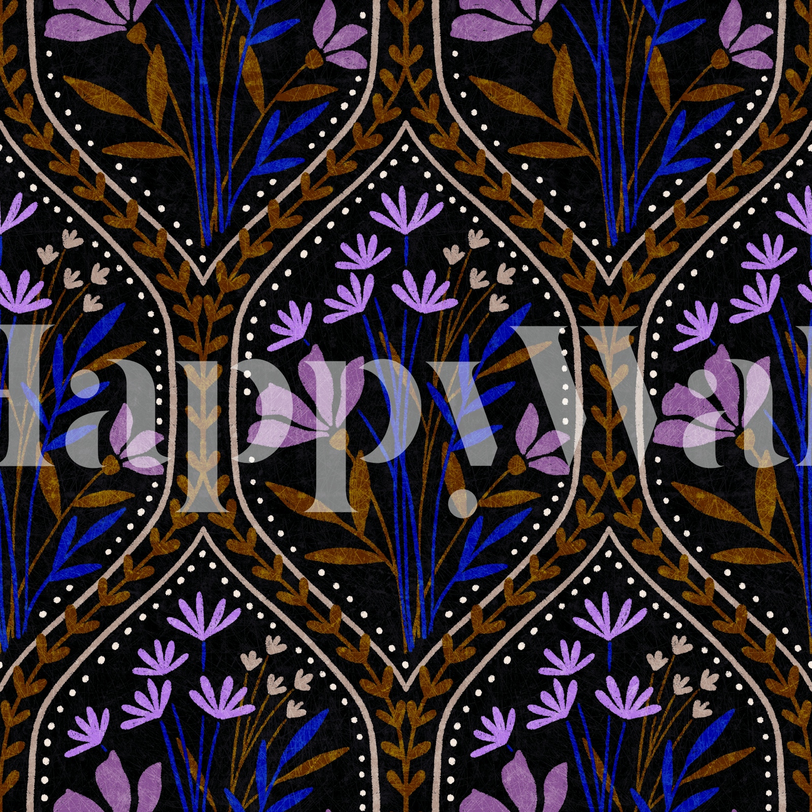 Dark Floral Wallpaper with Purple and Blue Patterns