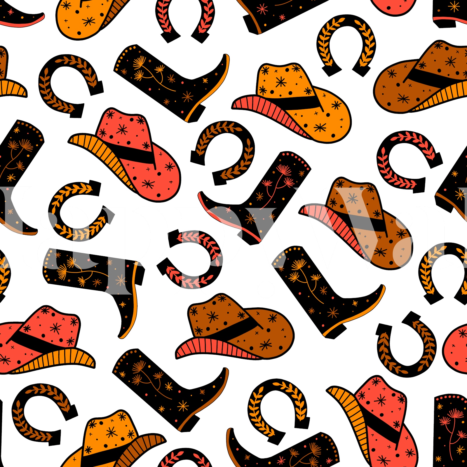 Bold Retro Western Cowboy Motifs - happywall.com