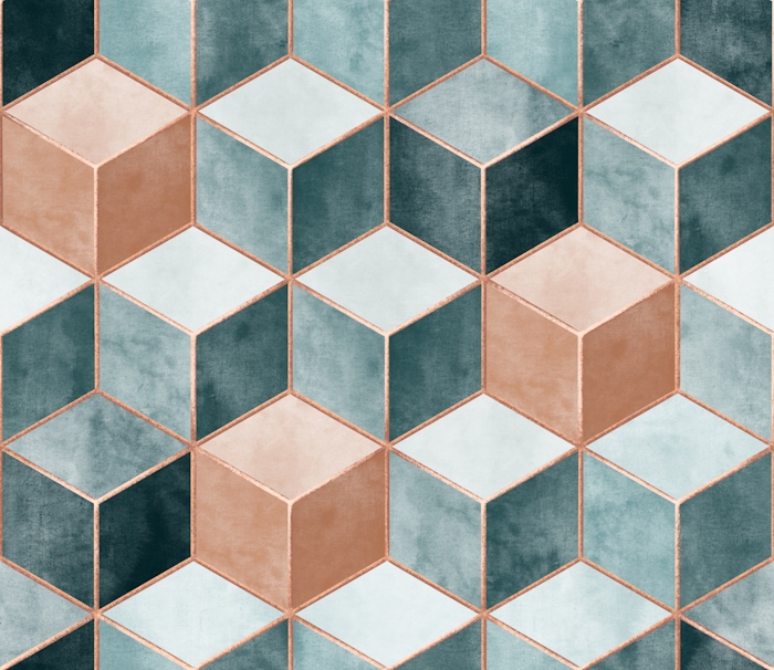 Cube Tiles - Blue and Copper Wallpaper